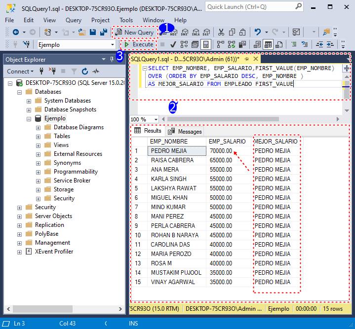 SQL First Value Sintaxis Y Ejemplos Sqlserverdb